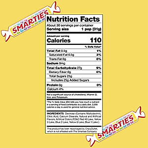 Smarties Mega Lollipops, Vegan Hard Candy Pops, Bulk Pack 30 Count, 2.2 Pounds