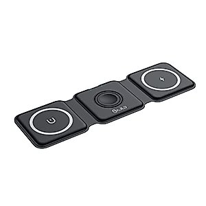SAJILO 3 in 1 Wireless Charger, Foldable Charging Station, 15W Portable Magnetic Fast Charging Pad Compatible with iPhone 14/13/12/SE/11, Samsung Galaxy, iWatch, AirPods Pro & Qi Devices (Black)