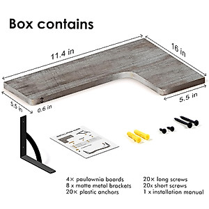 Canupdog Corner Floating Shelf Wall Mount 4 Tier Wood Floating Shelves, Easy-to-Assemble Tiered Wall Storage, Wall Organizer for Bedrooms, Bathrooms, Kitchens, Offices (Rustic White)