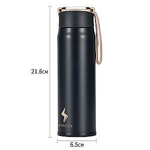 SPARKWA Stainless Steel Water Bottle - Insulated Water Bottle - Reusable Leak Proof Thermos Flask with Lid Handle for Sports, Travel, Hiking and Biking - 12 hrs hot or 24 hrs cold - Dark Blue, 15 Oz