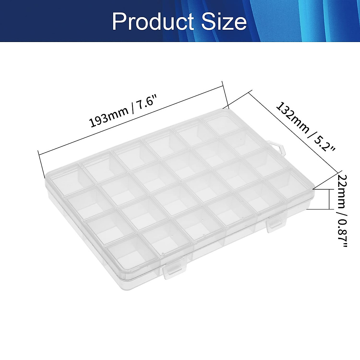 Juvielich Clear Plastic Organizer Box,24 Fixed Grids Storage Container Jewelry Box for Beads Art DIY Crafts Jewelry Fishing Tackles 7.6"x5.2"x0.87"(LxWxH) 2PCS