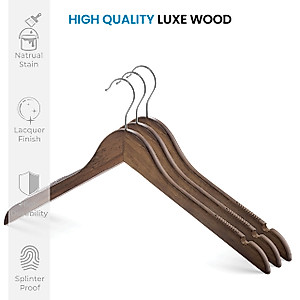 Zober Wooden Hangers w/Rubber Grips - 10 Pack Non Slip, Heavy Duty Coat Hangers - Slim, Space Saving w/Notches Made from Luxe Wood - Wood Hangers for Coats, Suits, Shirts, Dresses