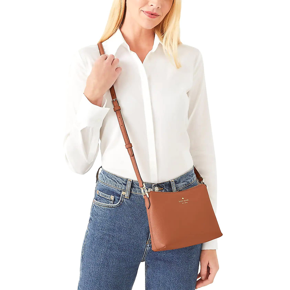 Kate Spade Bailey Textured Leather Crossbody Bag Purse Handbag, Warm Gingerbread