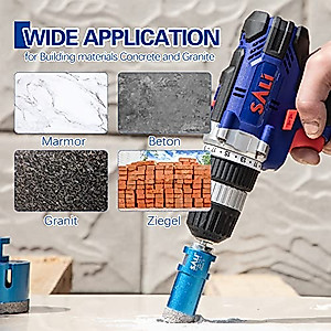 SALI Diamond Core Drill Bits Set 5pcs Tile Hole Saws Vacuum Brazed Hole Saw with 1/4 Inch Hex Shank for Glass Ceramic Porcelain Tiles Marble Brick Granite Quartz Fit Angle Grinders and Drill