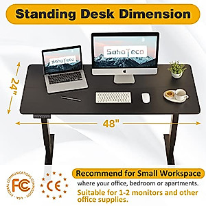 SohoTeco Electric Standing Desk,48x24 Super Stable Stand Up Desk Height Adjustable with Memory Controller,Sit Stand Desk with Cable Management Tray for Home Office,Solid Board& Steel Frame Black
