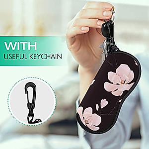 MoKo Sunglasses Soft Case Ultra Light Neoprene Zipper Eyeglass Case with Clip, Black & White Magnolia