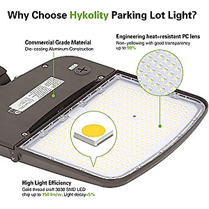 150W/200W Switchable LED Parking Lot Light, 150LM/W 5000K LED Street Lighting with Photocell Sensor [400W-600W HPS Equiv.] 100-277V, Commercial Adjustable Slip Fitter Mount LED Shoebox Light