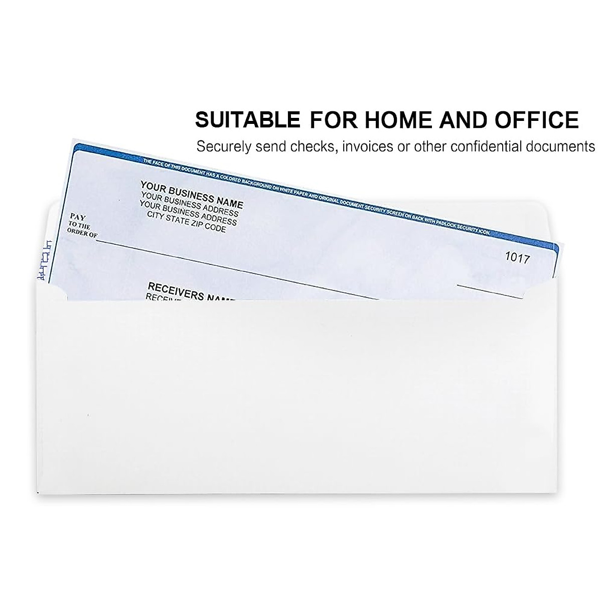 #10 Security Self-Seal Envelopes, No.10 Windowless Bussiness Envelopes, Security Tinted with Printer Friendly Design - Size 4-1/8 x 9-1/2 Inch - White - 24 LB - 500 Count
