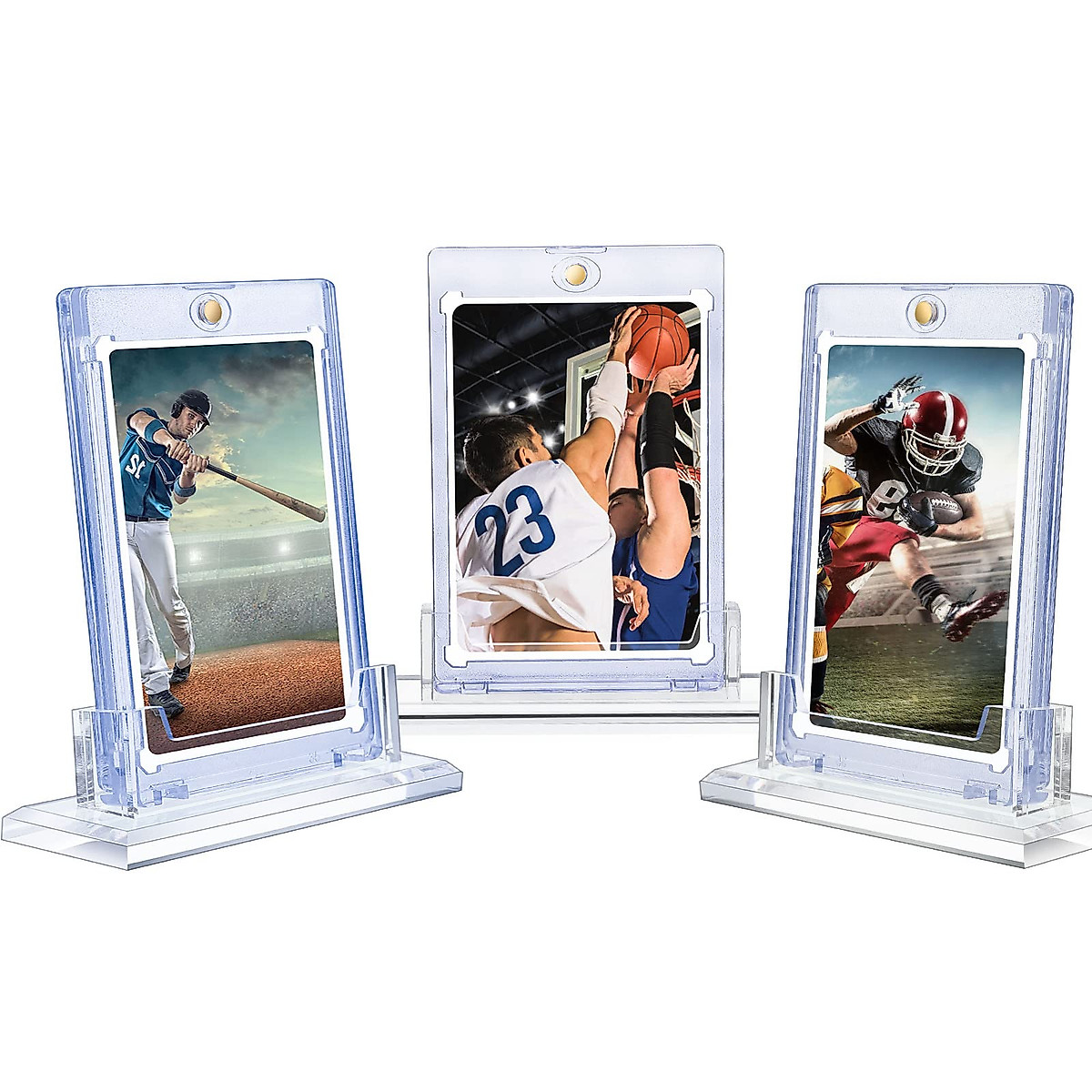 3 Pack Magnetic Card Holders for Trading Cards Protector, 35 pt Baseball Card Protector, Acrylic Hard Cards Sleeves Case for Baseball Football Sports Game Card Storage and Display (Transparent Blue)
