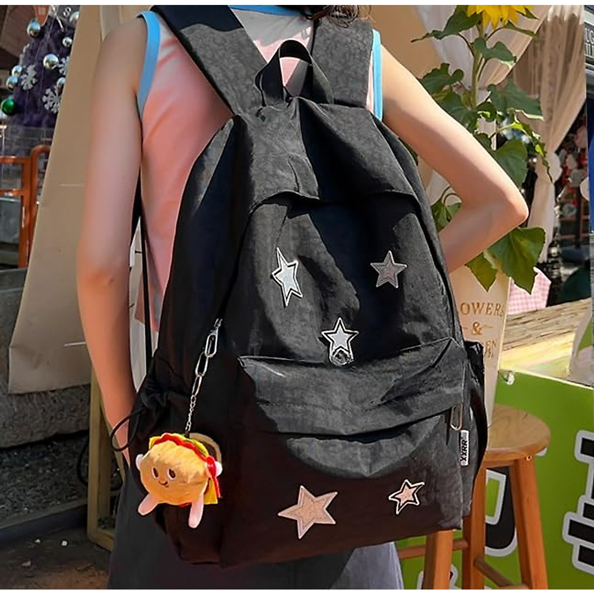 MININAI Cute Y2K Aesthetic Backpack Stars Pattern Preppy Backpack Laptop Backpack Back to College Supplies (Black,One Size)