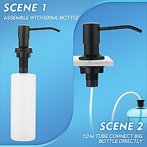 CREA Dish Soap Dispenser for Kitchen Sink,Built in Countertop Kitchen Soap Dispenser Set w./ 39" Tube 17oz Bottle Stainless Steel Pump,Matte Black Hand Soap Dispenser for Bathroom
