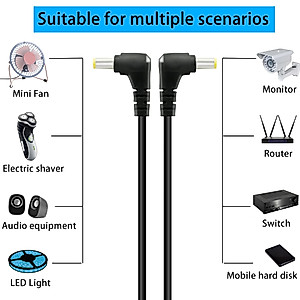 GINTOOYUN 2 PCS DC 5.5MM x 2.5MM 90 Degree Male to Male Plug Cable, 18AWG Right Angle DC5525 Power Cable Extension Cord for Strip Lihgt,CCTV,Monitors,etc(2m)