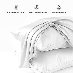 Vreysilkus Satin Pillowcase 2 Pack，White Standard Size Silk Pillowcase with Hidden Zipper, Super Soft for Hair and Skin, 20 * 26 Inches