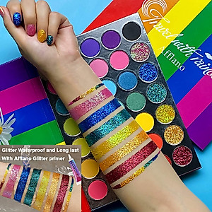 Afflano Rainbow Eyeshadow Palette Matte Shimmer Pressed Glitter, Pigmented Colorful Eye Shadow Pallets, Pink Red Orange Yellow Green Blue Purple 35 Color, Blendable Bright Makeup Palette