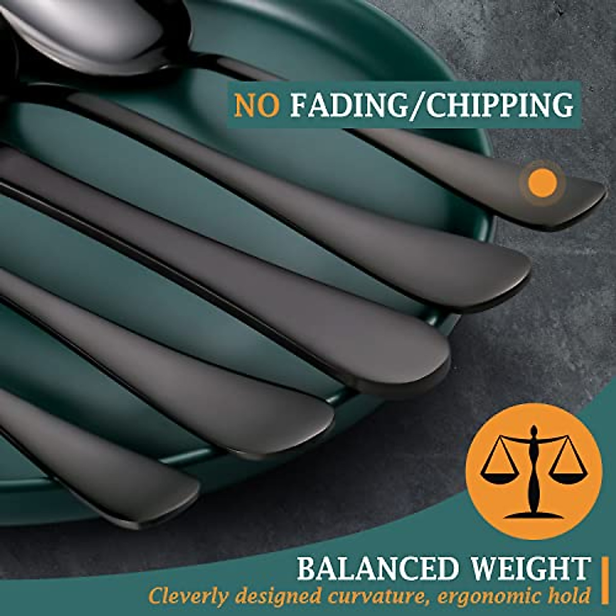 20 Piece Black Silverware Set Service for 4, Stainless Steel Flatware Utensils Set, Black Cutlery Set Knives Spoons and Forks Set, Mirror Polished, Dishwasher Safe