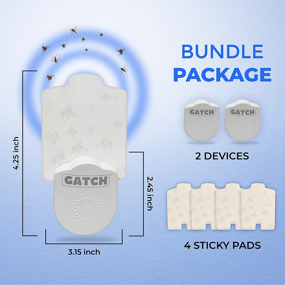 GATCH Flying Insect Trap Mosquito Killer Indoor, Fruit Fly Trap (2 Plug-in Bases + 4 Sticky Pads) Gnat Moth Catcher Fly Tapper with Night Light UV Attractant Catcher for Home Office White