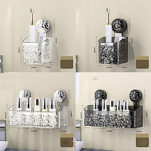 Light Luxury Style Glacier Pattern Suction Cup Shelf, Light Luxury Style Punch-Free Storage Rack, Suction Cup Shower Caddy, No-Drilling Wall Mounted Large Capacity Shower Basket (Clear-Large)
