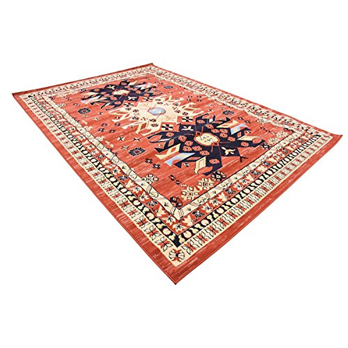 Unique Loom Taftan Collection Border Geometric Tribal Inspired Design Area Rug, 7 ft x 10 ft, Terracotta/Ivory