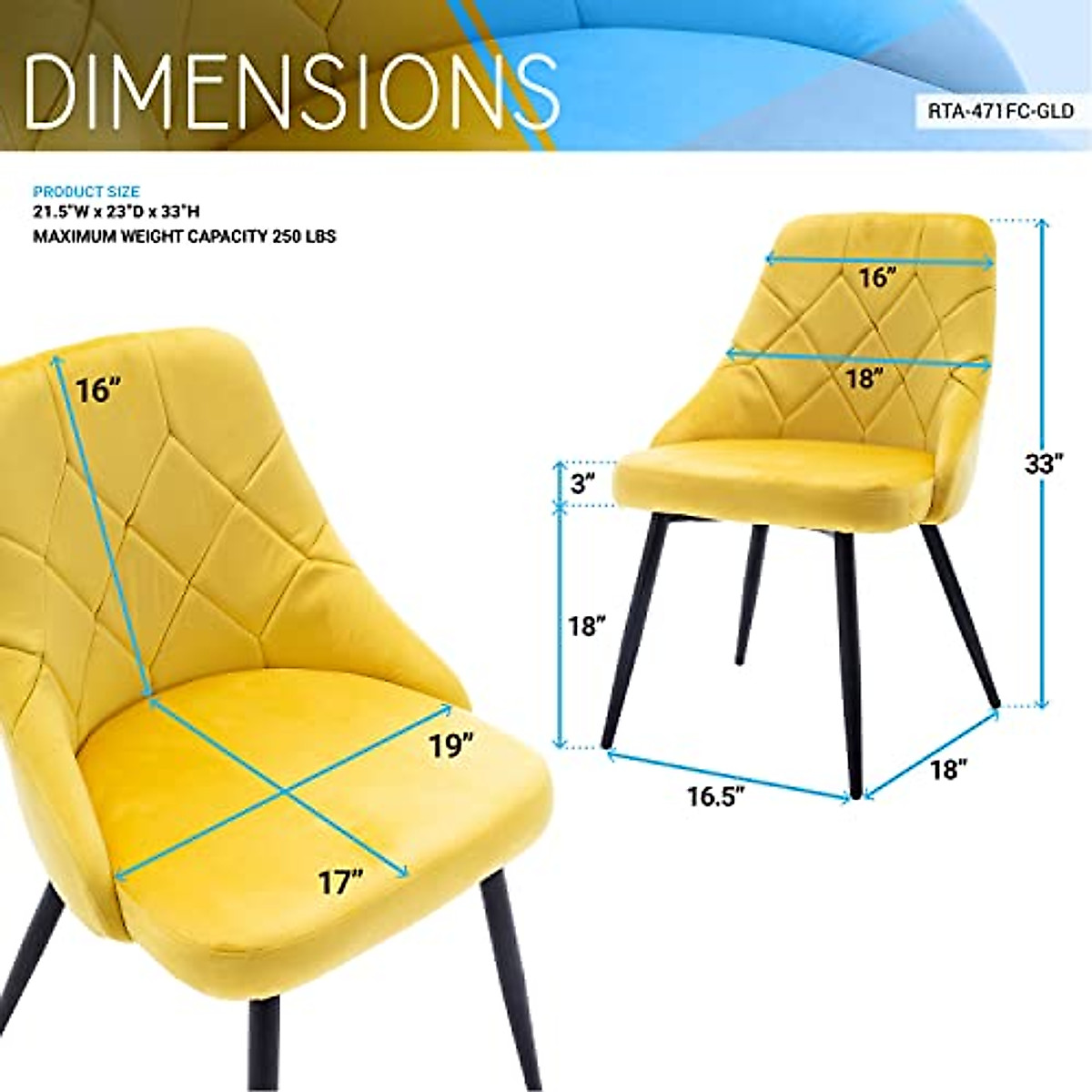 Techni Mobili Modern Contemporary Tufted Velvet (Set of 2) Chair, One Size, Gold