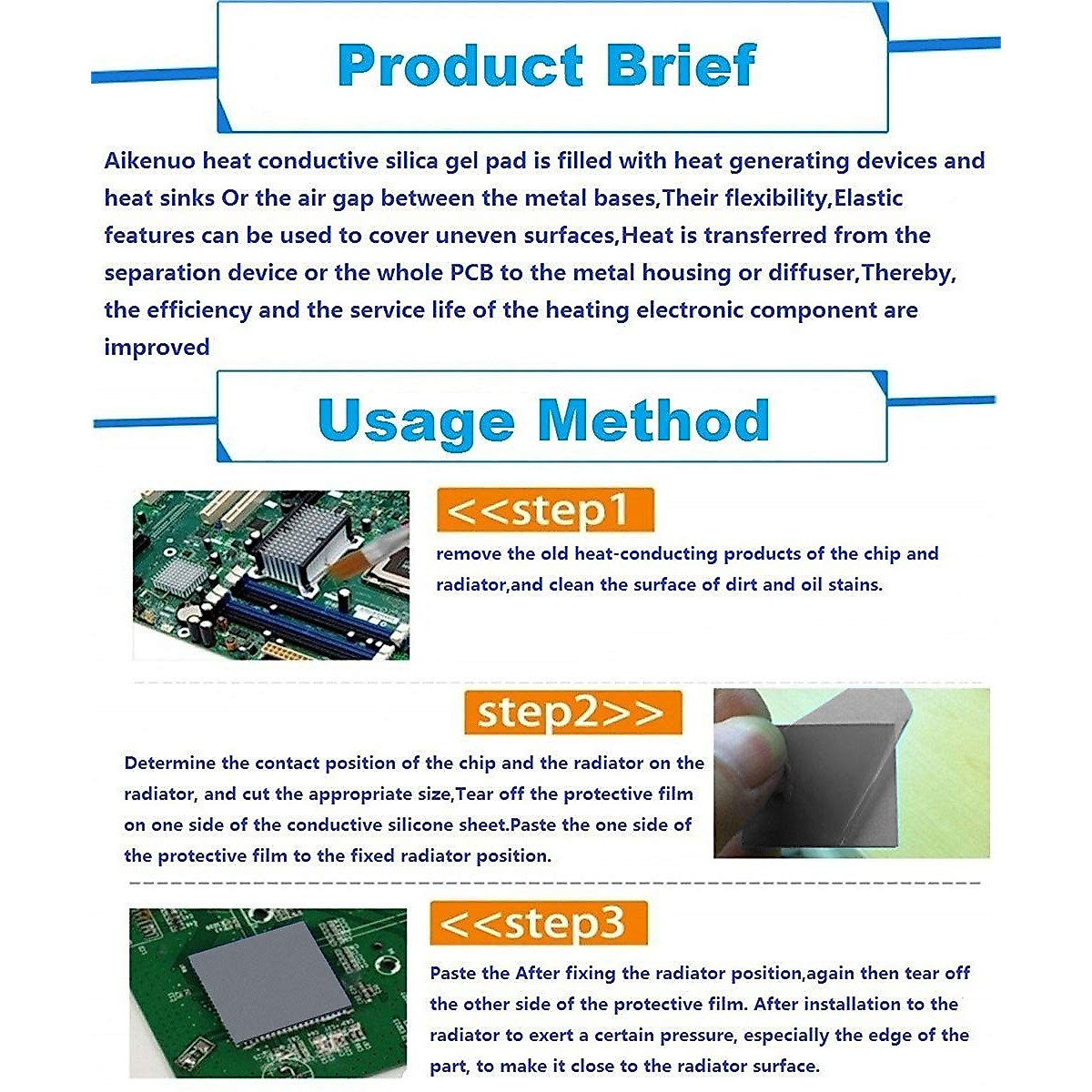 12W/mK Thermal Pad, 100x100x1mm Non Conductive Lnsulated Heat Resistant High Temperature Resistant Silicone Thermal Pads for Mining Motherboard Laptop Heatsink CPU GPU LED SSD IC SMD Cooler