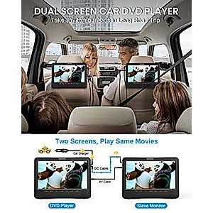WONNIE 10.5'' Car Dual DVD Player, Headrest Video Players Portable with 5 Hours Rechargeable Battery,Two Mounting Brackets,Support USB/SD/Sync TV,Last Memory,AV Out &in ( 1 Player+1 Monitor )