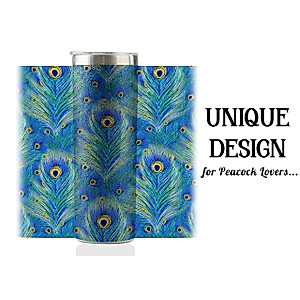 Onebttl Peacock Skinny Glitter Tumbler Gifts For Women, Female and Her - Peacock Feather - 20oz/590ml Stainless Steel Insulated Tumbler with Straw, Lid - Gift for Peacock Lovers