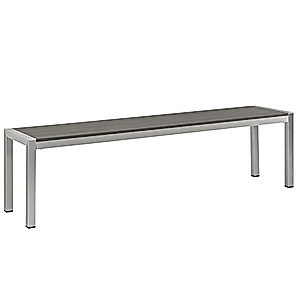 Modway Shore Aluminum Outdoor Patio Bench in Silver Gray