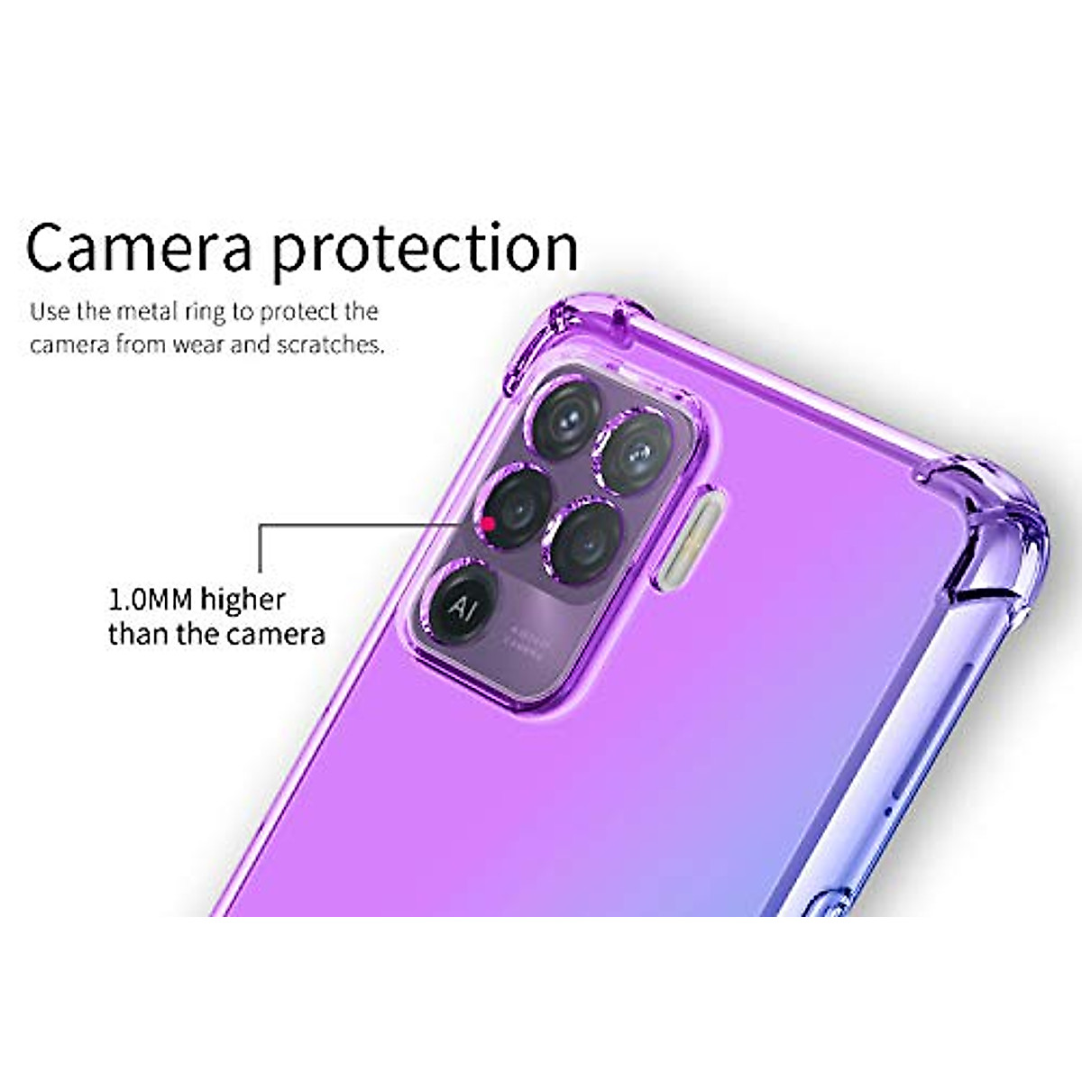 Chengmi ZMONE Phone Case for Oppo Reno 5 LiteOppo A94 4G F19 Pro Case with Screen Protector 2 Pack, Clear Gradient Soft TPU Bumper Slim AntiScratch Shockproof Protective Cover BluePink