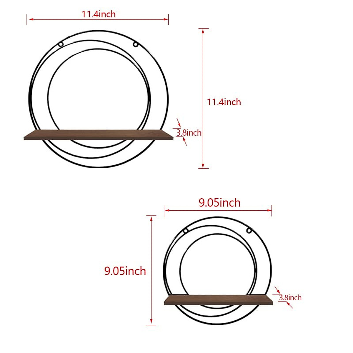 Rienias Floating Shelves Wall Mounted Set of 2, Hanging Storage Shelf for Bathroom, Living Room, Bedroom, Kitchen,Brown