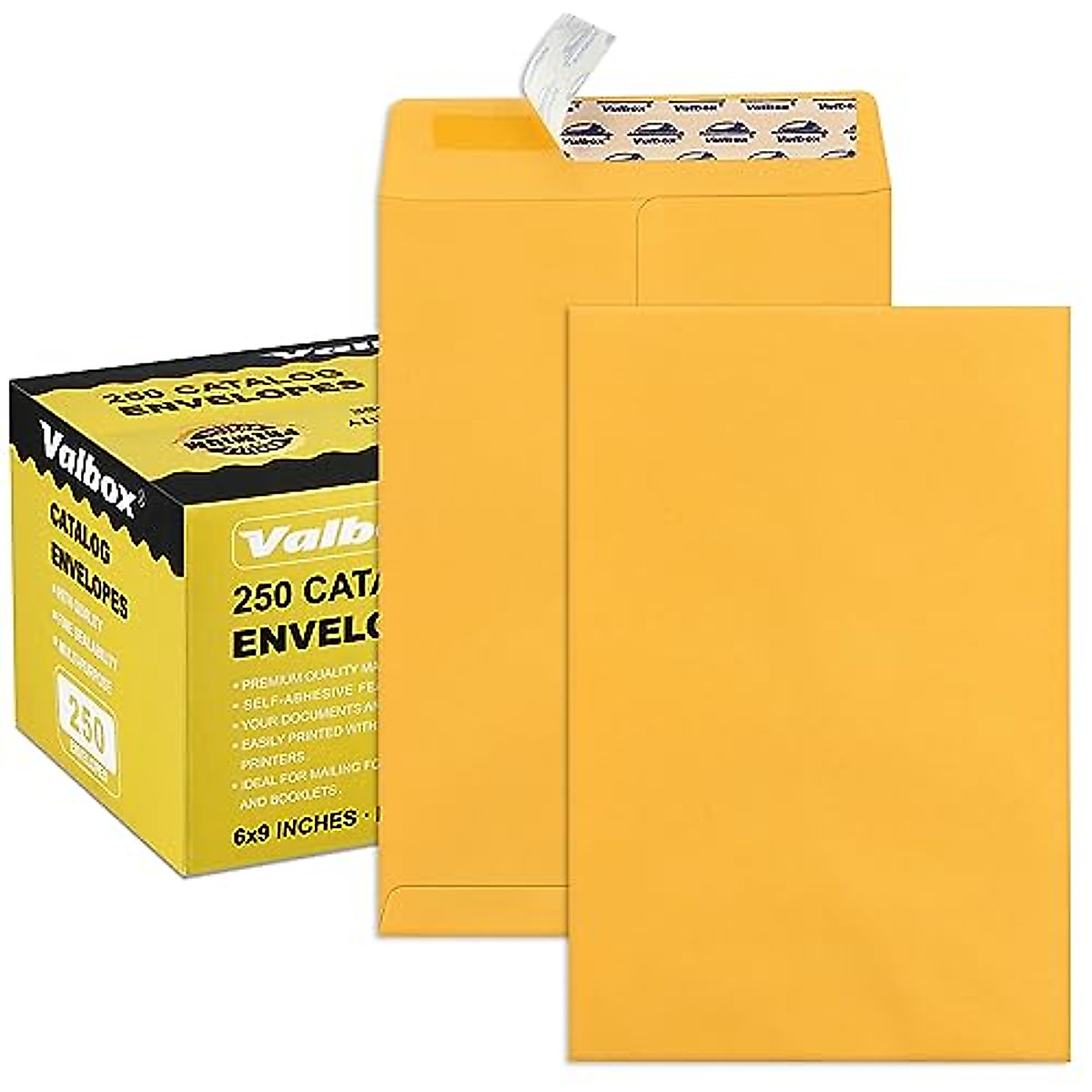 ValBox 6x9 Self Seal Catalog Security Envelopes 250 Count Small Brown Kraft Envelopes for Mailing, Storage and Organizing