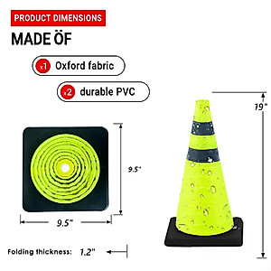 [2PCS]19 Inch Collapsible Traffic Safety Cones, Multi Purpose Pop-up Waterproof Traffic Cones with Reflective Collar for Parking lot，Driveway, Driving Training etc.[Green]