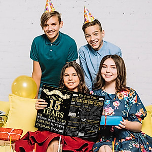 Zyulin 15th Birthday Card, Special Birthday Gift Ideas for 15 Year Old Boy Girls, Happy 15th Birthday Decorations for Teen Girls Boys Daughter Son