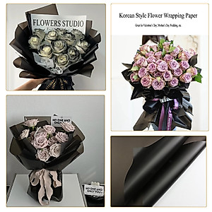 Gloreyan 20 Sheets Black Flower Wrapping Paper, Florist Bouquet DIY Craft Fresh Flower Bouquet Wrap Waterproof Floral Wrapping Gift Box Packaging Material Florist Supplies, 22.8 * 22.8 Inches(Black)
