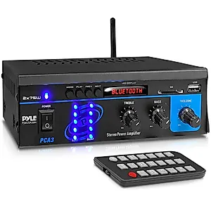 Pyle Home Home Audio Power Amplifier System - 2X75W Mini Dual Channel Sound Stereo Receiver Box w/ LED - For Amplified Speakers, CD Player, Theater via 3.5mm RCA - For Studio, Home Use - Pyle PCA3