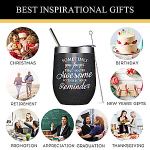 CARAKNOTS Inspirational Gifts for Women Birthday Gifts for Friends Daughter Teacher Sometimes You Forget You're Awesome Black Wine Tumbler Thank You Gifts for Christmas Graduation Thanksgiving Day