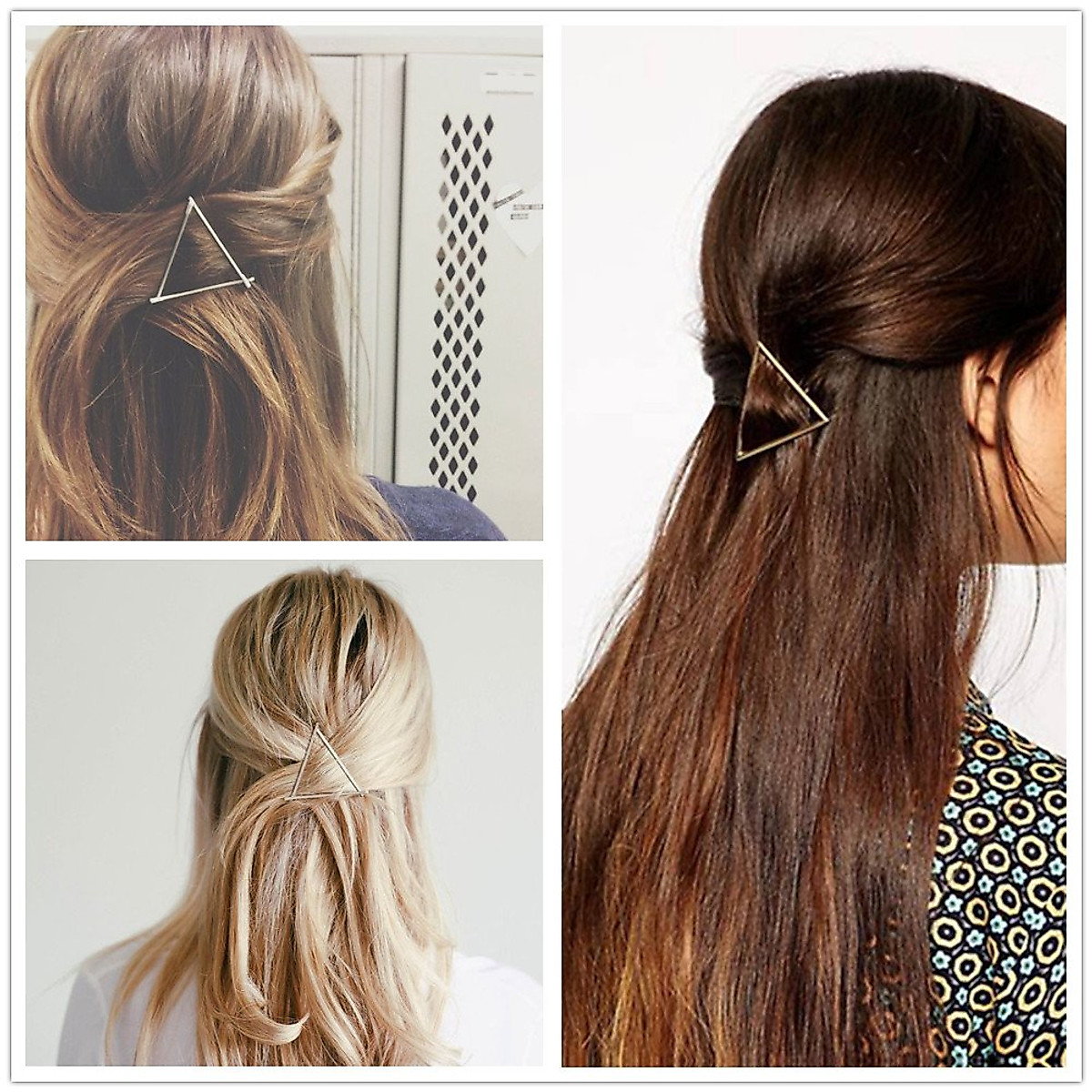 Minimalist Geometric Triangle Hair Clip, Dainty Hollow Metal Hairpin Clamps Accessories Barrettes Bobby Pin Ponytail Holder Statement (Gold and Silver)