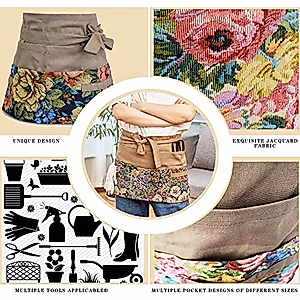 MILCIL Garden Apron for Woman, Gardening Florist Apron, Half Apron with 8 Pockets and 6 Strong Fabric Hangers for Tools or Gloves, Blue