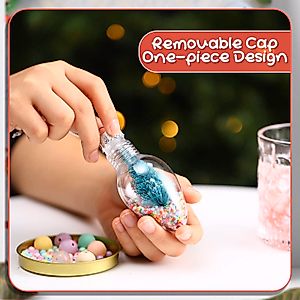 4 Inch Fillable Light Bulb Shape Clear Christmas Plastic Ornaments with Removable Cap and 20 Yards Gingham Ribbon Clear Xmas Hanging Ornaments for DIY Crafts Xmas Tree Decor (Silver, 50)