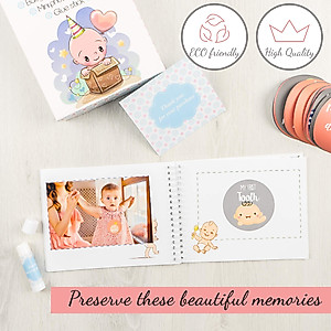 Baby Milestone Stickers Boy Girl - Premium Set of 30 Newborn Infant Monthly Growth Stickers - 1 Photo Album Memory Registry Cute Baby Shower Gift Birthday- Baby Memory Book with Keepsake Box for Mommy