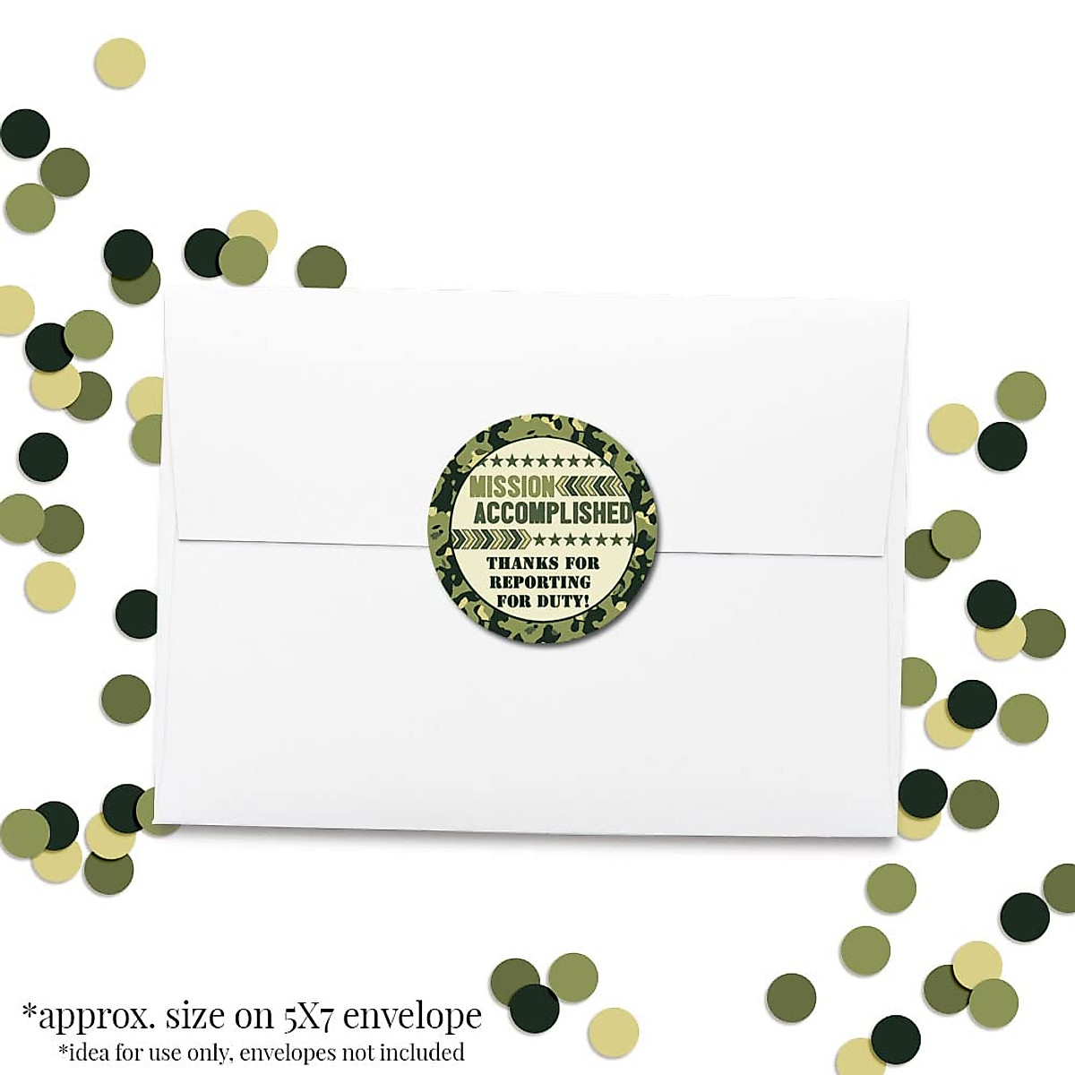 Ten Hut! Army Camouflage Birthday Thank You Sticker Labels for Kids, 40 2" Party Circle Stickers by AmandaCreation, Great for Party Favors, Envelope Seals & Goodie Bags