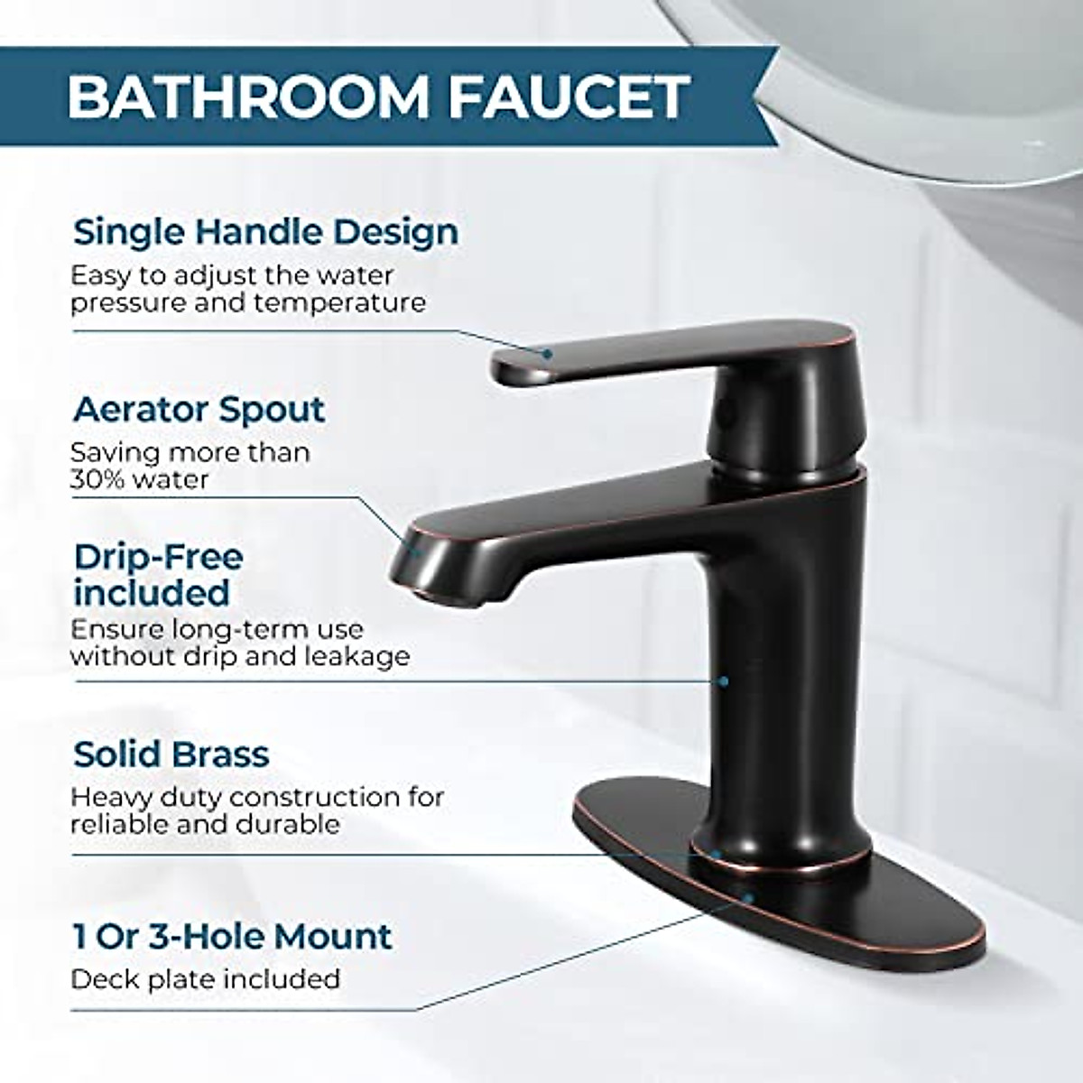 KAMMQI Bathroom Sink Faucet Oil Rubbed Bronze Bathroom Faucet Single Handle Bathroom Faucet-Farmhouse Vanity Faucet Modern RV Faucet Deck Mount 1 Hole or 3 Holes, Brass Mixer Tap