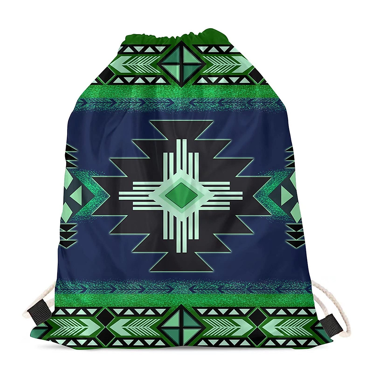 GLENLCWE Native African Navajo Green Geometric Print Drawstring Bag String Backpack Gym Bag for Outdoor Activities