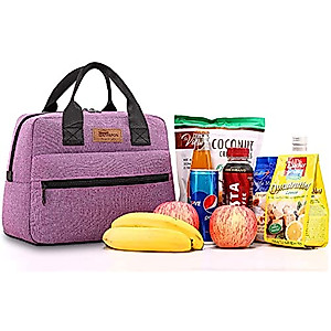 HOMESPON Insulated Lunch Bag Box Cooler Totes Handbag with Front and Back Pockets For Man and Woman Work Shopping (Purple)
