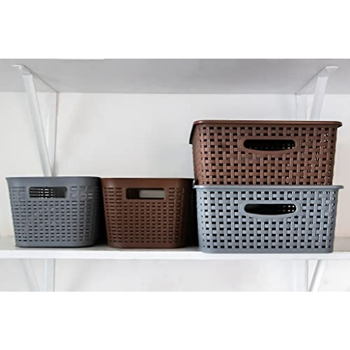 IPP 4 Pack Plastic Rattan Type Organizer Baskets (Beige)