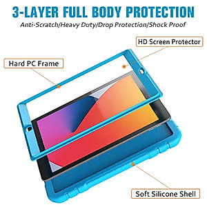 BMOUO iPad 8th/7th Generation Case for Kids,Built-in Screen Protector,Shockproof Case for New iPad 10.2” 2021/2020/2019 (8th Gen/7th Gen),Blue