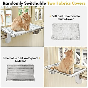 Zoratoo Window Sill Mount Cat Perch for Indoor Cats, One-Step Sliding Adjustment Cat Hammock Window Seat with Removable Two Fabrics Covers, No Suction Cups Cat Beds for Windowsill & Bedside (L)