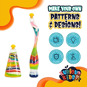 Sand Art Kit for Ages 3 to 10 - Everything Kids Need for Fun DIY Crafts - 16 Sand Peel&Sprinkle Pictures, 2 Sand Art Bottles, 8 Jars of Colored Sand, 2 Jars of Glitter, 1Tray, Funnel, Brush & Art Tool