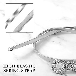 Amabro Gold Belts for Women, Rhinestone Chain Belt Elastic Skinny Belts Waist Belt Fashion Crystal Rope Belt Stretch Belts for Dresses(Silver)