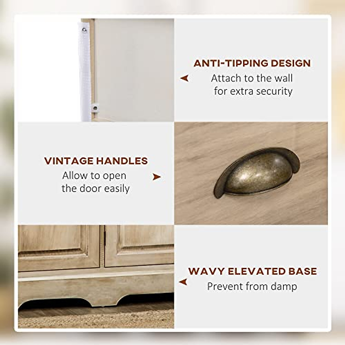 HOMCOM Sideboard Buffet Cabinet with Storage Drawers, Adjustable Shelves, Kitchen Cabinet, Coffee Bar Cabinet, Distressed Natural