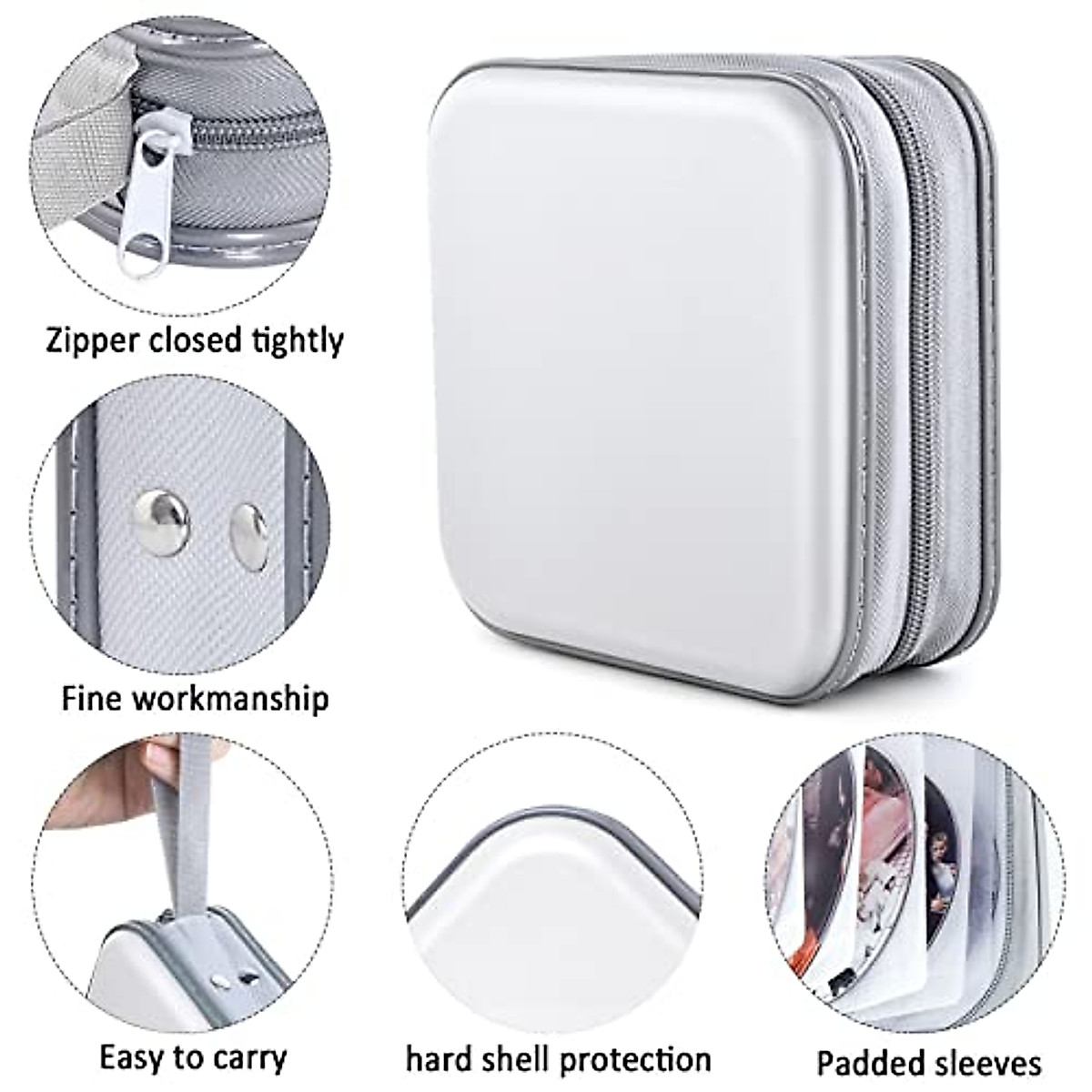 CD Case, Bivisen DVD Case Wallet Holder Binder 48 Capacity CD/DVD Cases Storage Holder Binder Organizer Wallet Book for Car Home Travel (White)